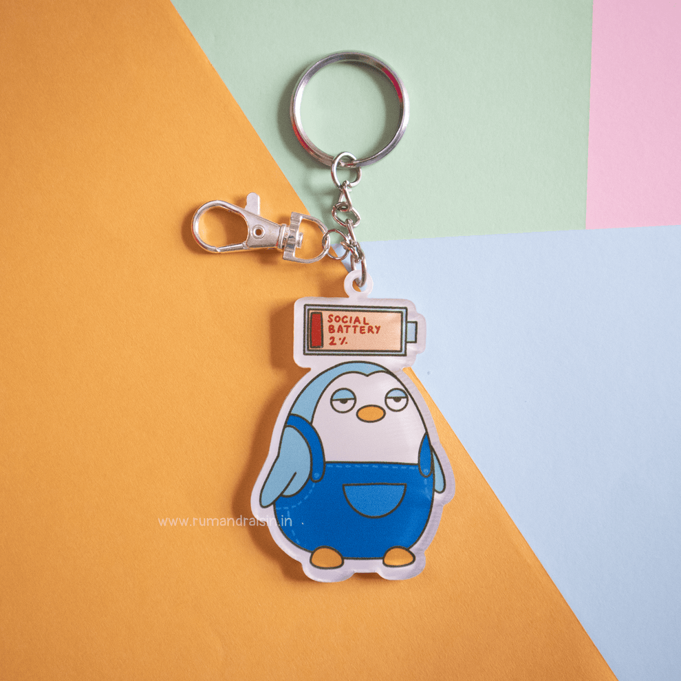 Social Battery: Acrylic Keychain – Rum and Raisin Studio